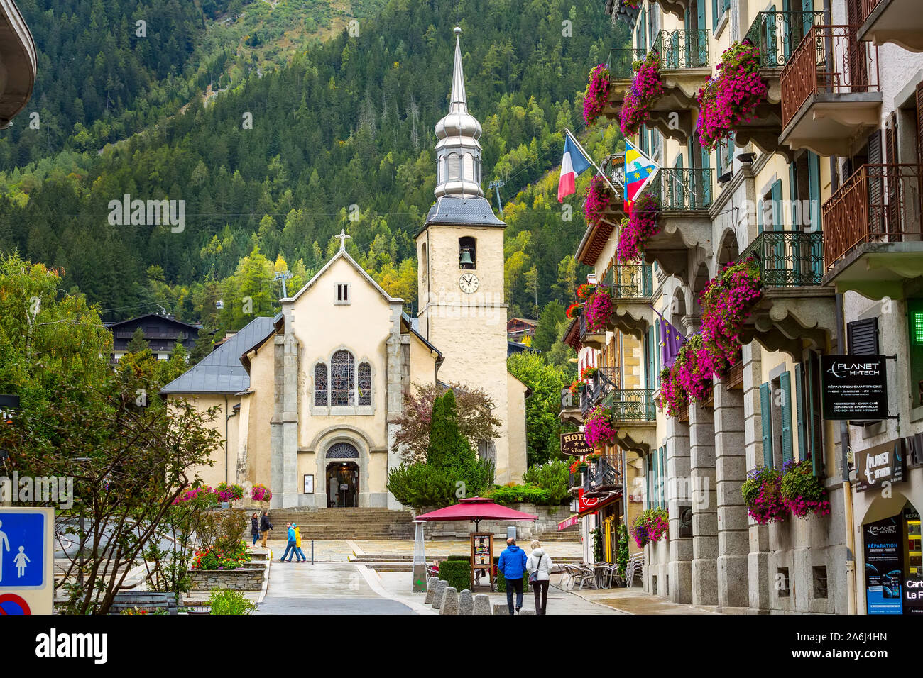 Chamonix Mont-Blanc, France - October 4, 2019: People, autumn street ...