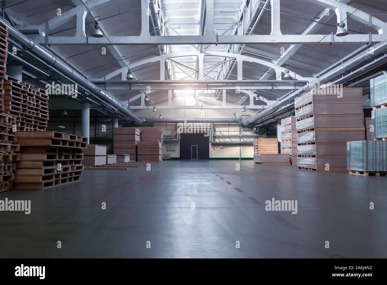 View of the industrial warehouse with finished products Stock Photo - Alamy