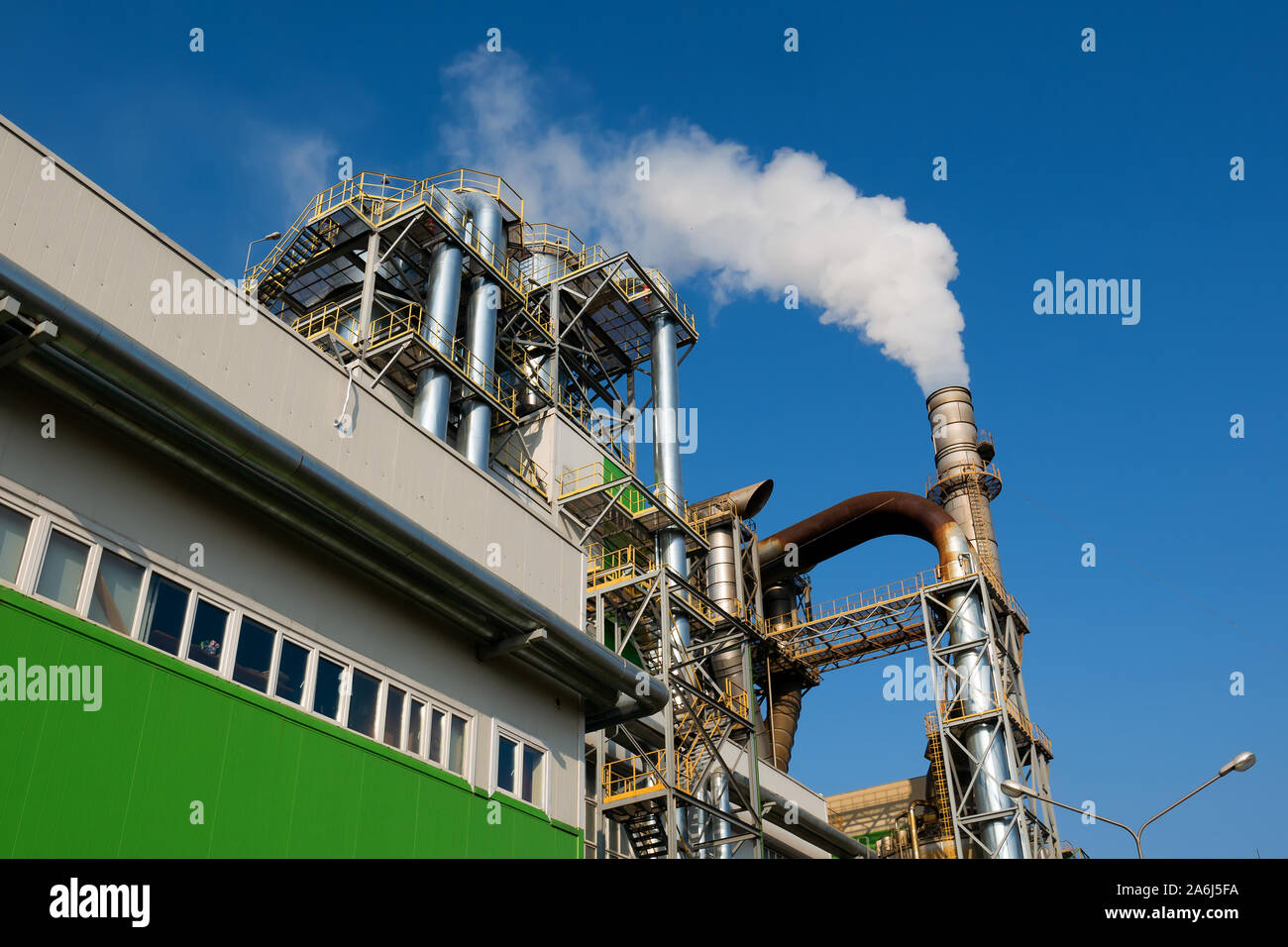 industrial woodworking factory view of the green building Stock Photo ...