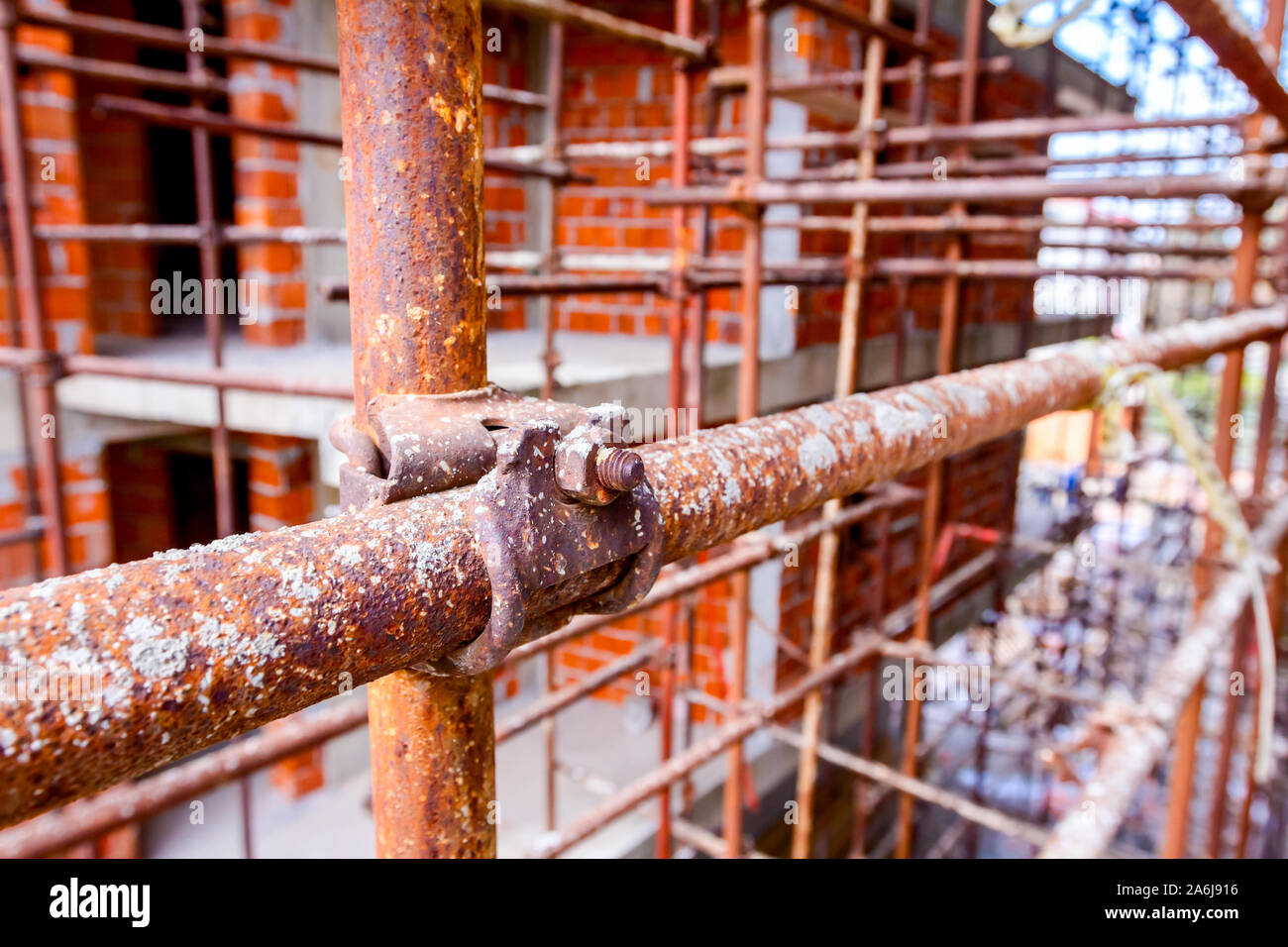 Scaffold is placed against edifice, building under construction Stock ...