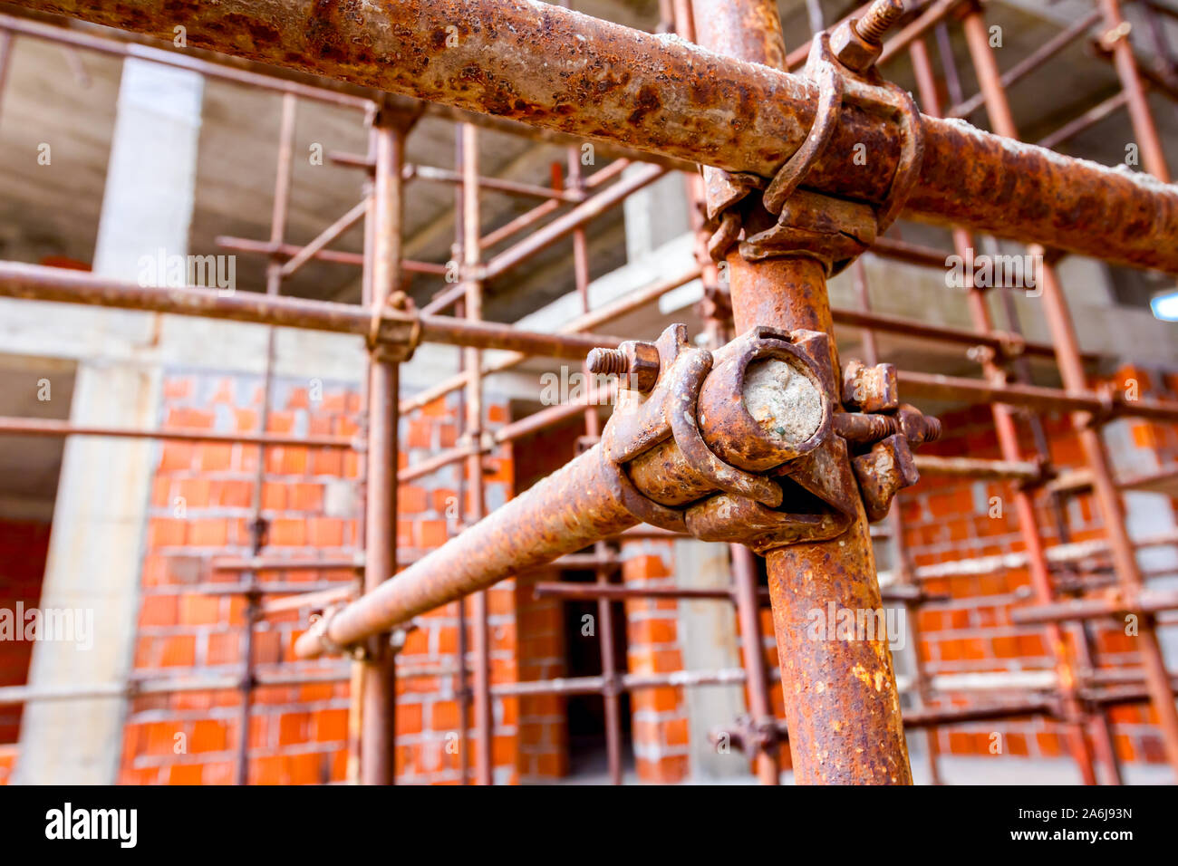 Scaffold is placed against edifice, building under construction Stock ...