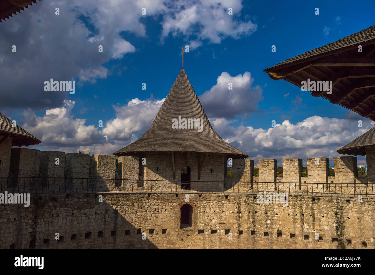 Medieval Tower and Fortress Wall viewed from Inner Yard. Soroca Castle ...