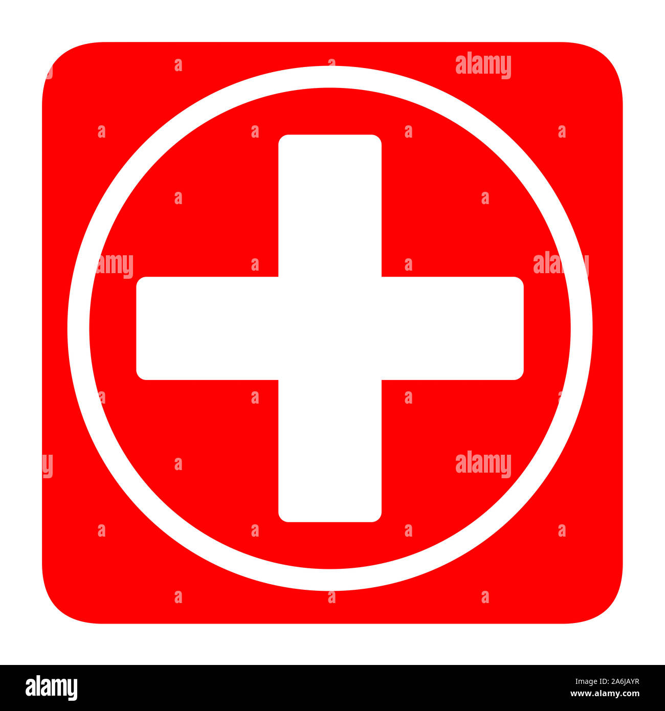 Medical white cross in a red square Stock Photo - Alamy