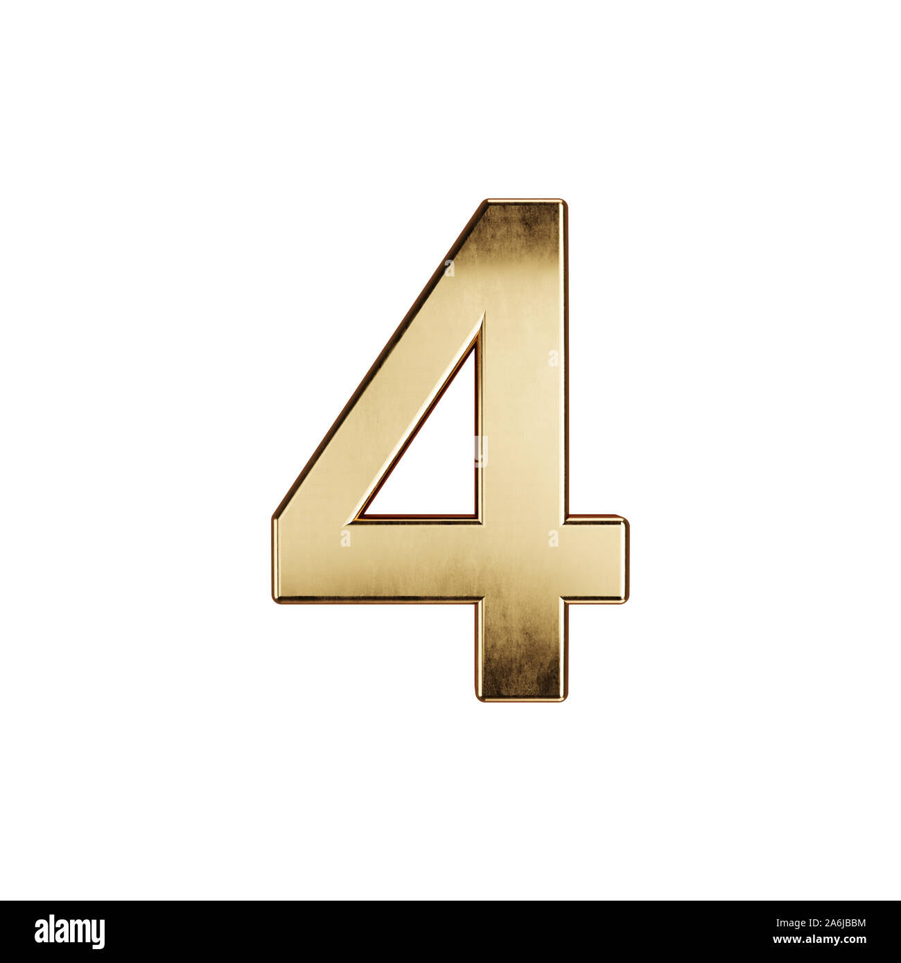 3d render of golden digit alphabet character font number four simbol ...