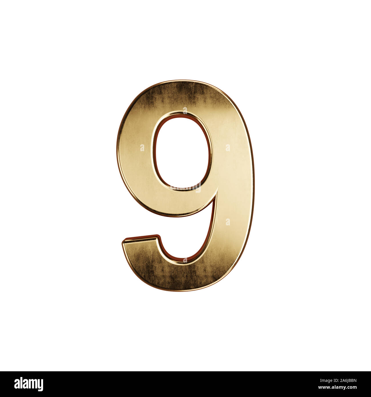 3d render of golden digit alphabet character font number nine simbol ...