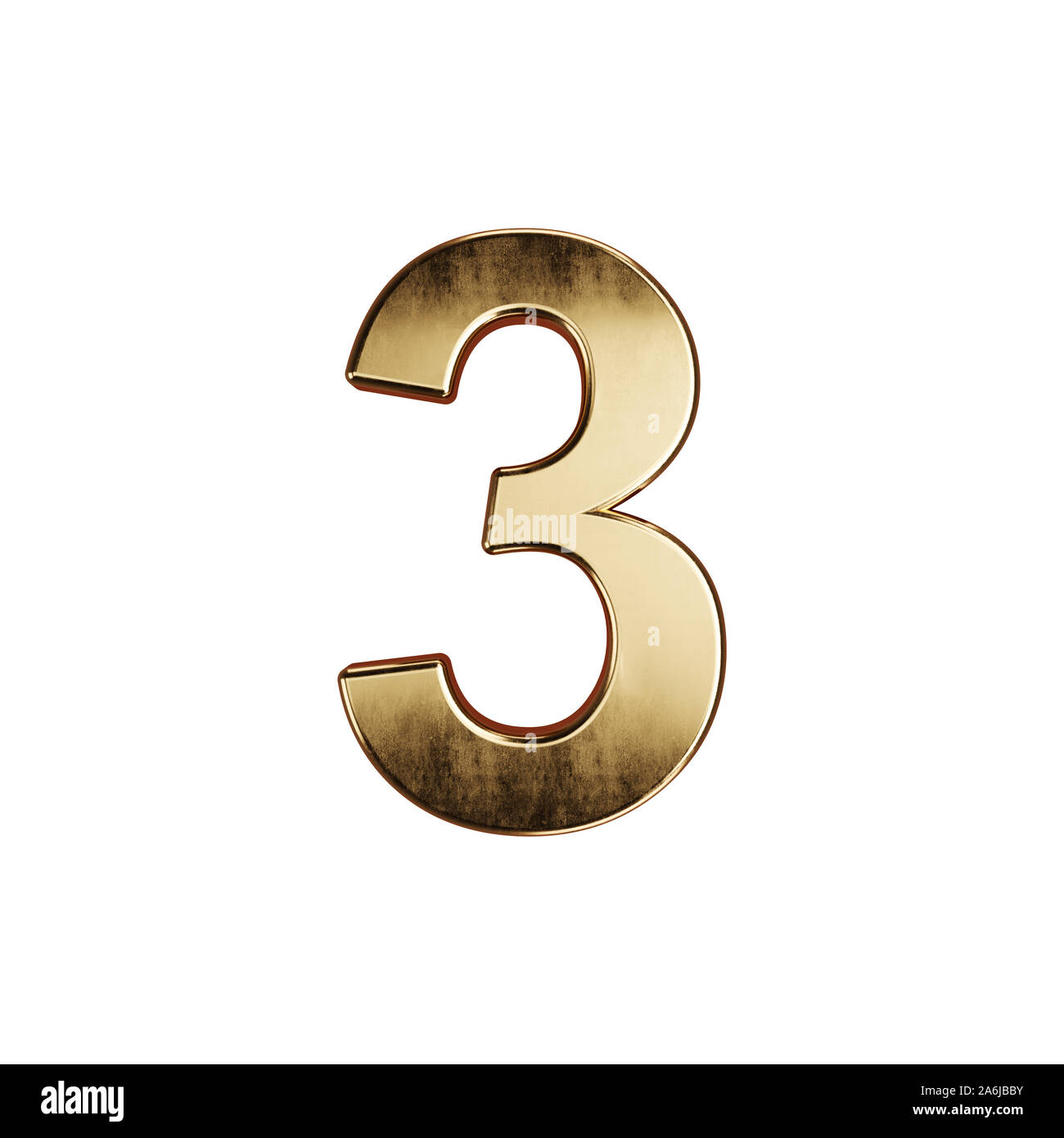 3d render of golden digit alphabet character font number three simbol ...