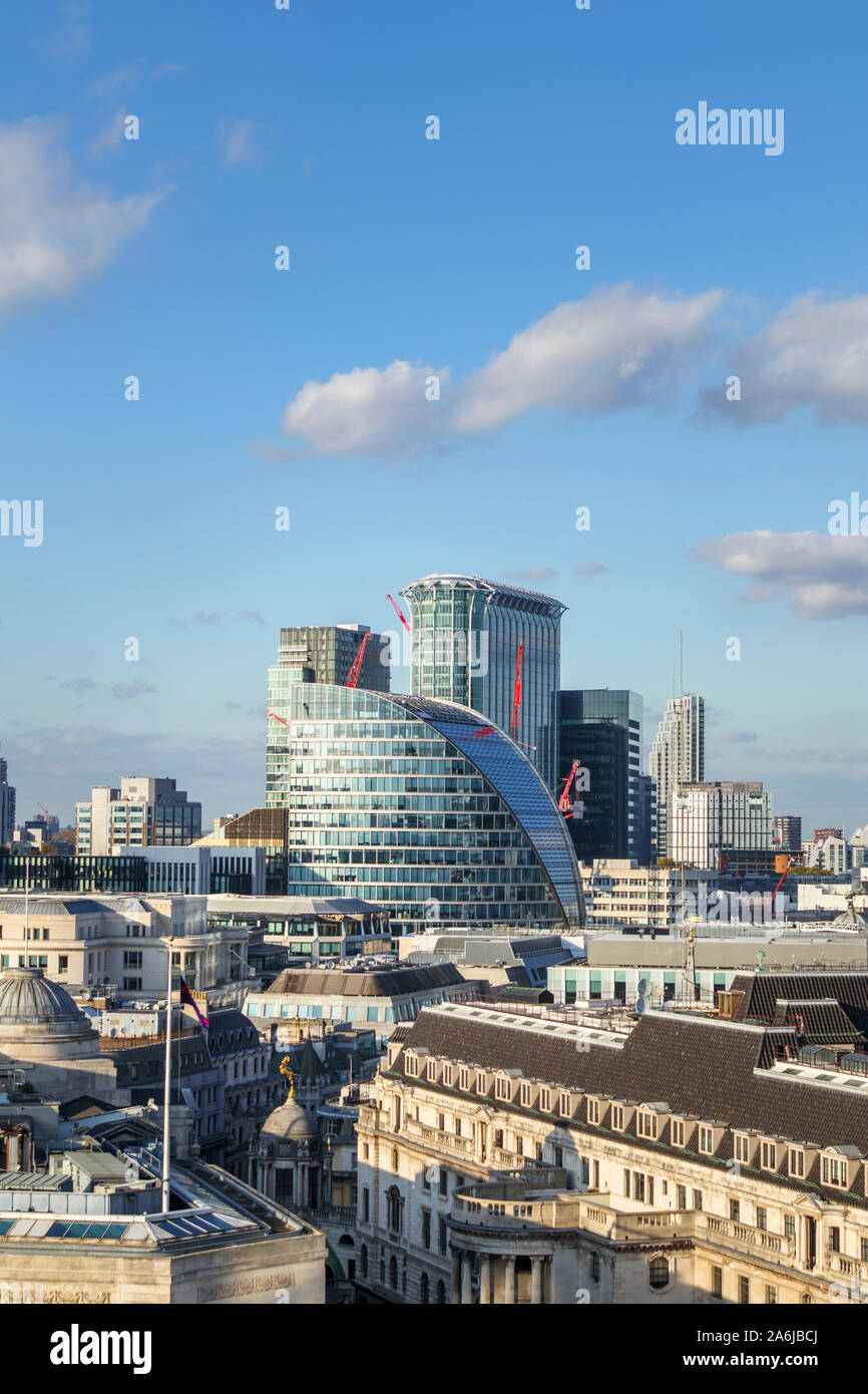 Skyline view of modern buildings including Moor House on London Wall ...