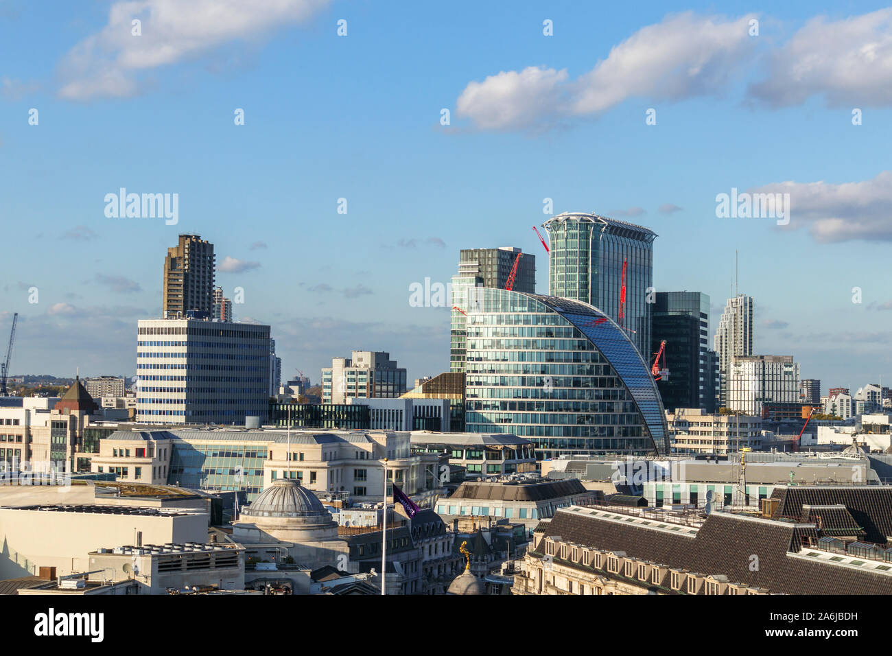 Skyline view of modern buildings including Moor House on London Wall ...