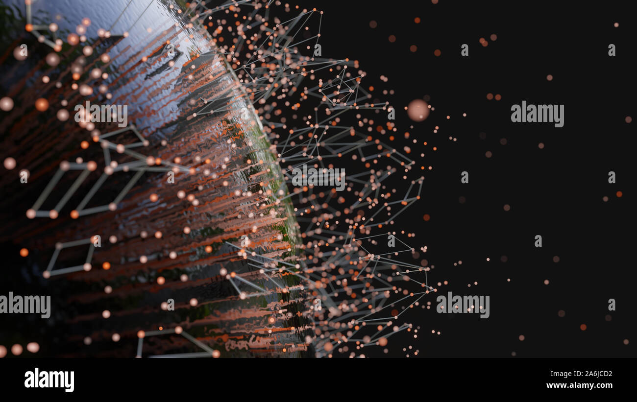 Connection lines and dots around Earth globe, Futuristic technology ...