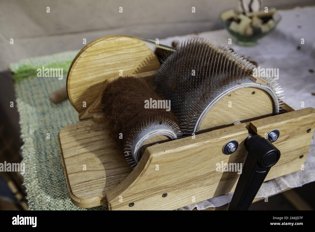 Old wool brushes, tool detail for fabrics Stock Photo - Alamy