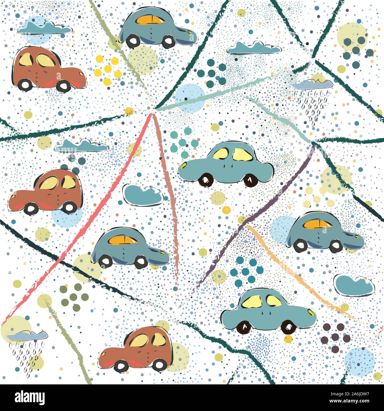 Seamless Pattern with Hand Drawn Cars. Scandinavian Style. Vector ...