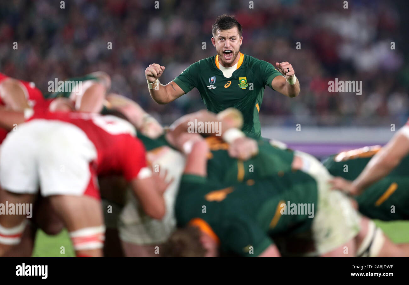 South Africa's Handre Pollard celebrates on the final whistle of the ...