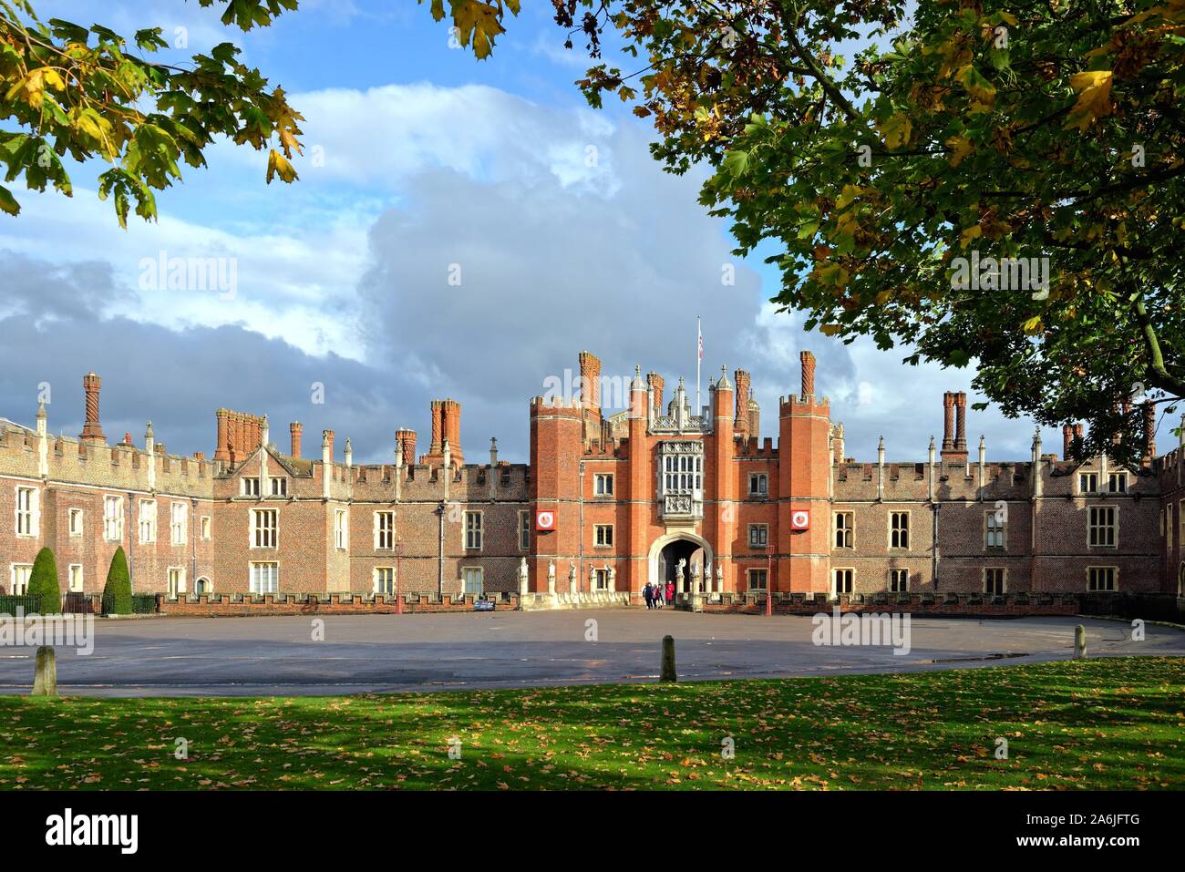 The entrance to Hampton Court Palace on a sunny autumn day, Hampton ...