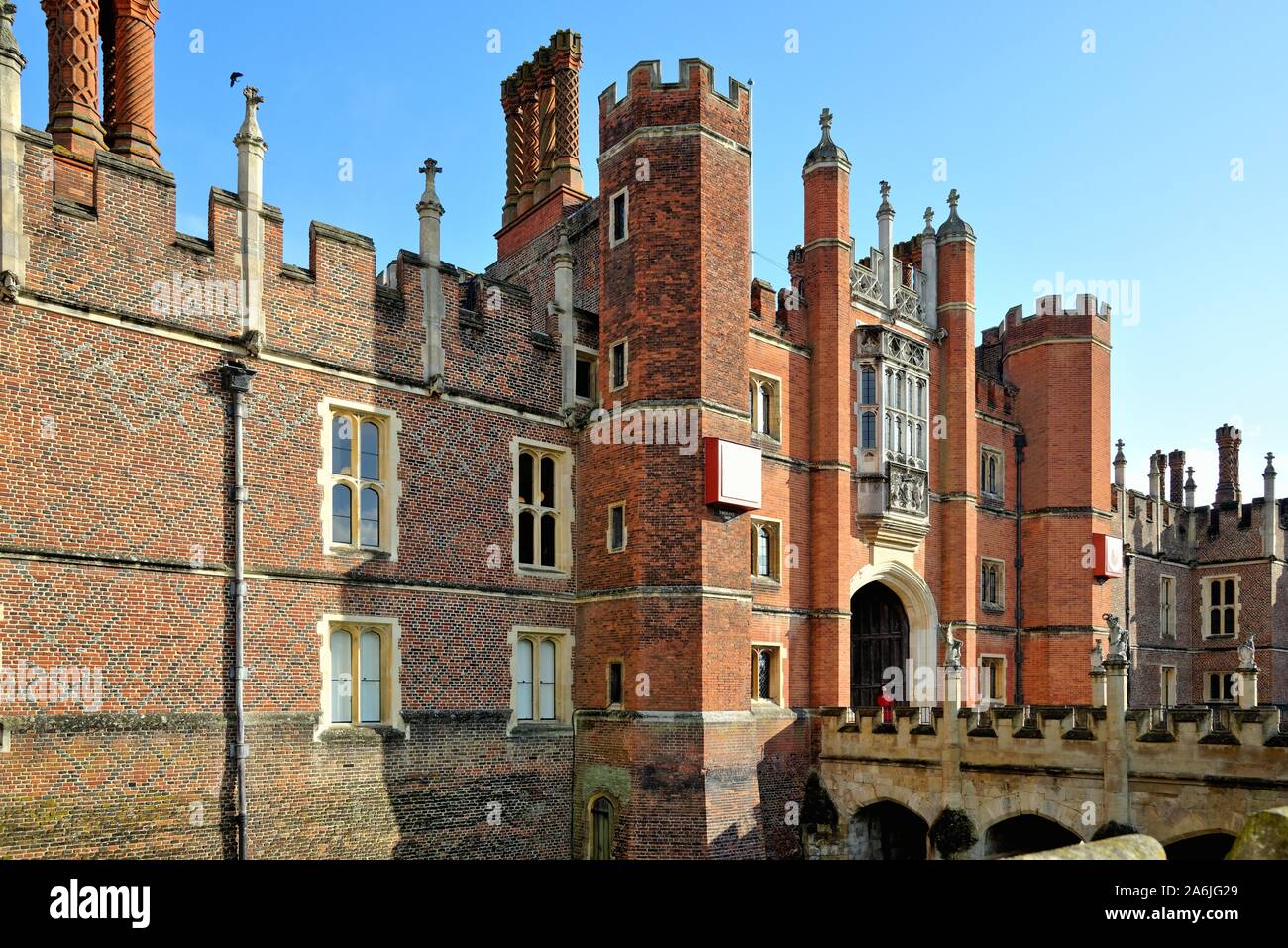 The entrance to Hampton Court Palace on a sunny autumn day, Hampton ...