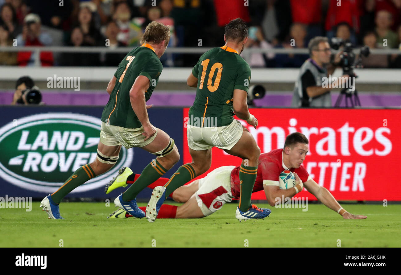 Wales' Josh Adams scores his sides first try during the 2019 Rugby ...