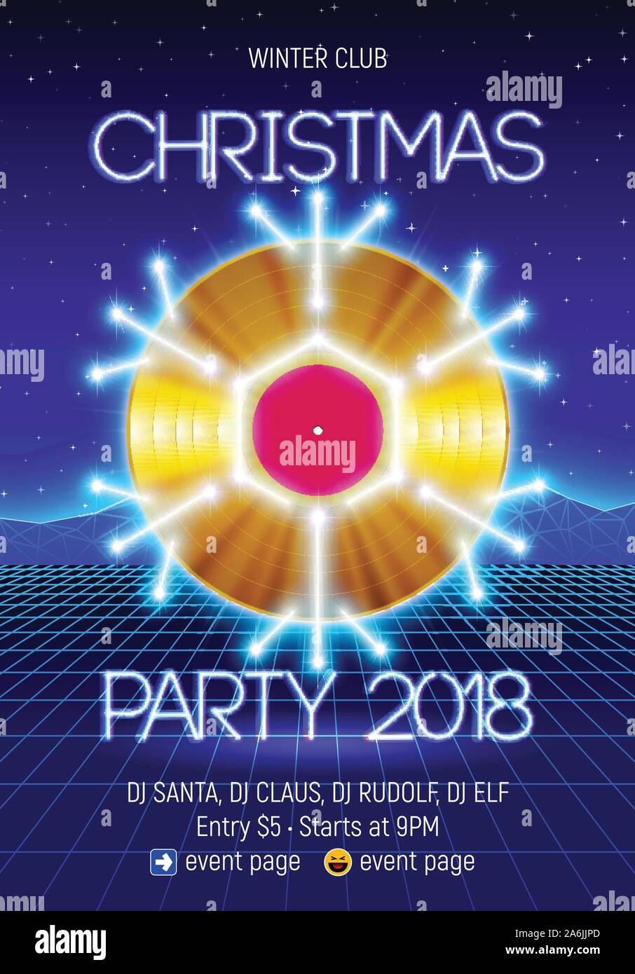 Christmas party invitation poster or flyer with 80s neon style and ...