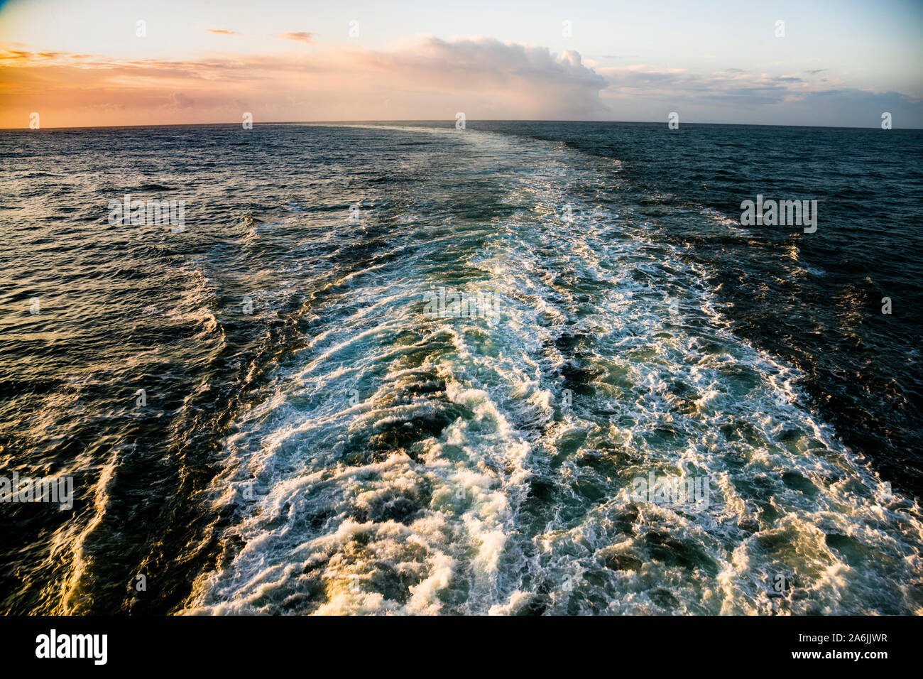 Morning horizon as seen from the stern of Pont Aven Ferry Boat in ...