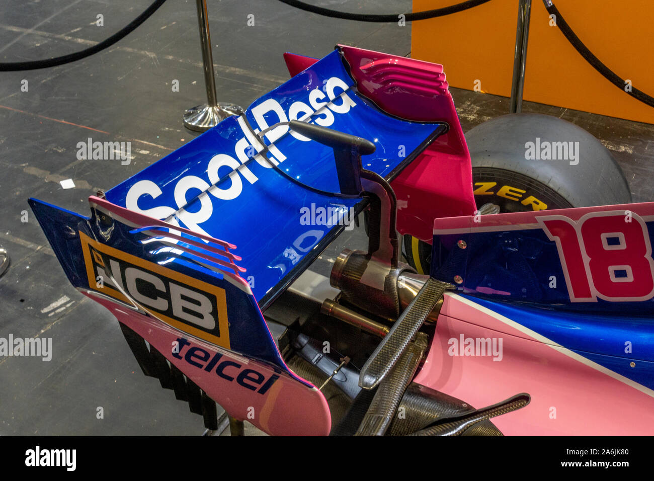 Close up view of a Racing Point Formula 1 2019 car on display at The ...