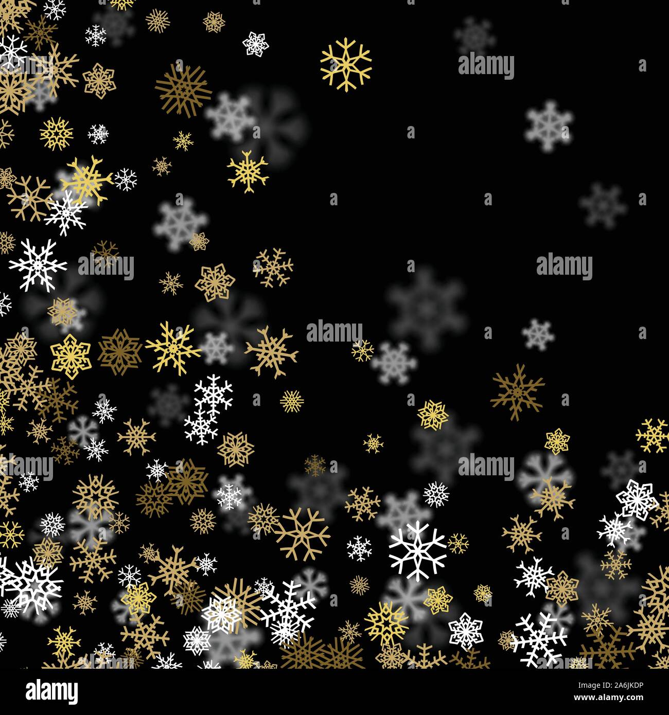 Snowfall background with golden snowflakes blurred in the dark Stock ...