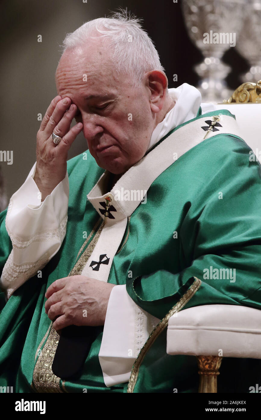 Vatican. 27th Oct, 2019. POPE FRANCIS celebrates mass for the ...