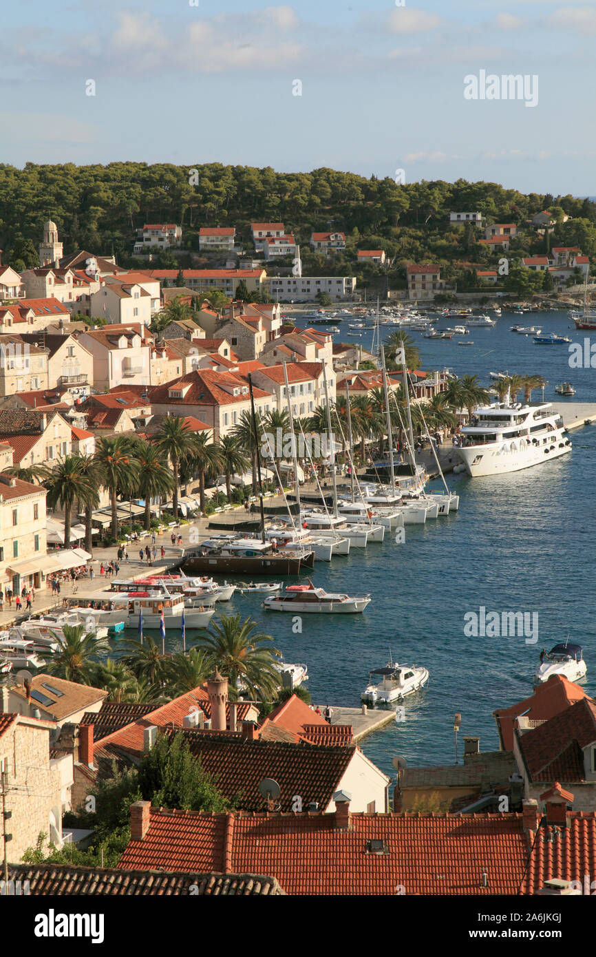 Croatia, Hvar, skyline, aerial view, harbor Stock Photo - Alamy