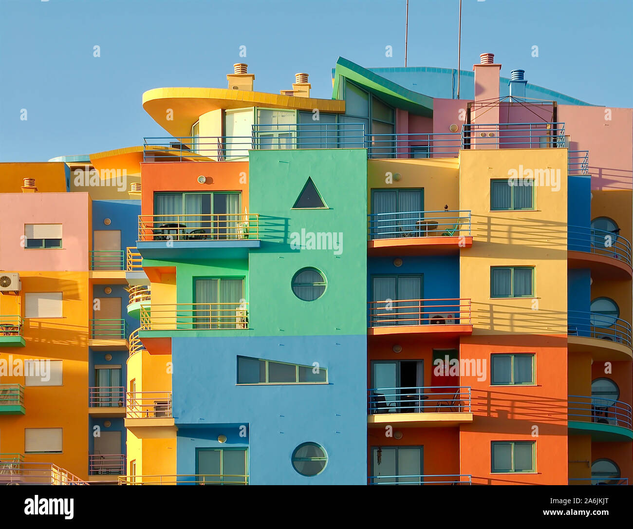 Beautiful colorful houses at the Marina in Albufeira at the Algarve ...
