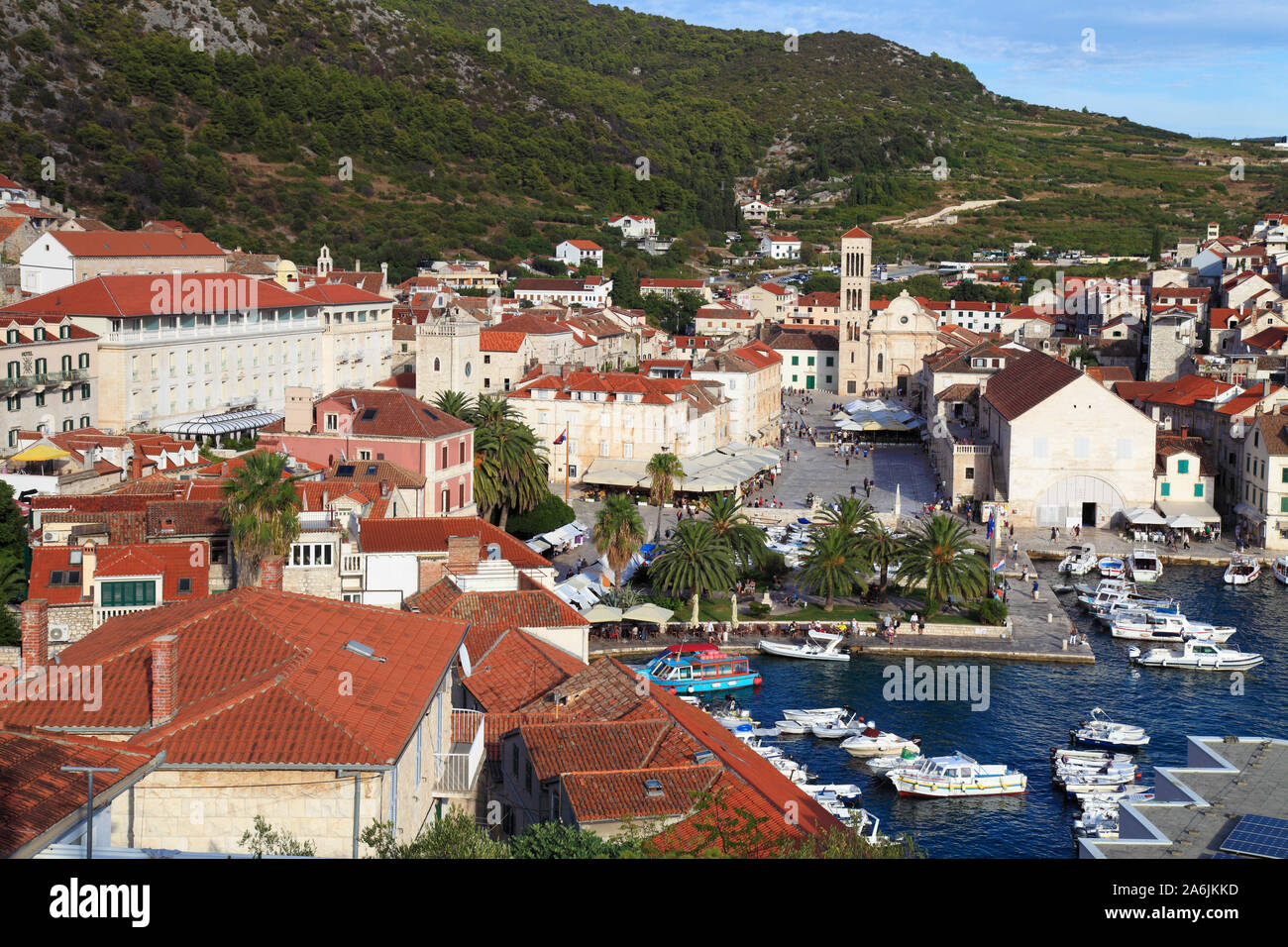 Croatia, Hvar, skyline, aerial view, harbor Stock Photo - Alamy