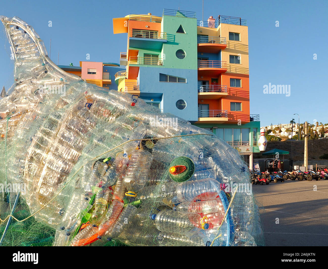 Beautiful colorful houses at the Marina in Albufeira at the Algarve ...