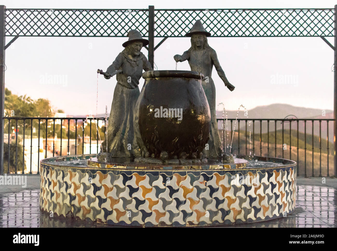 Fuente de las Brujas, statue of two witches in Soportujar a village of ...