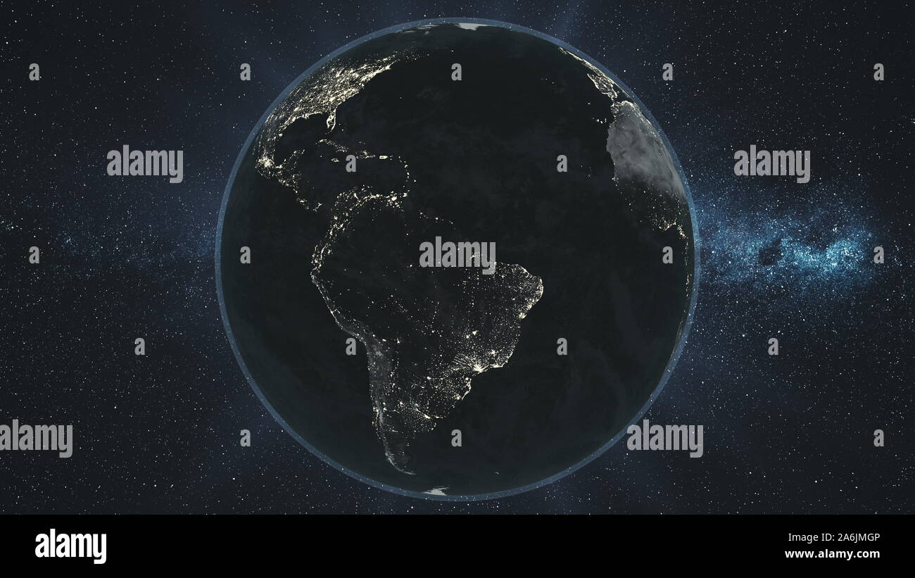 Earth Night Orbit Rotate Planet Star Background. Epic Space Globe ...