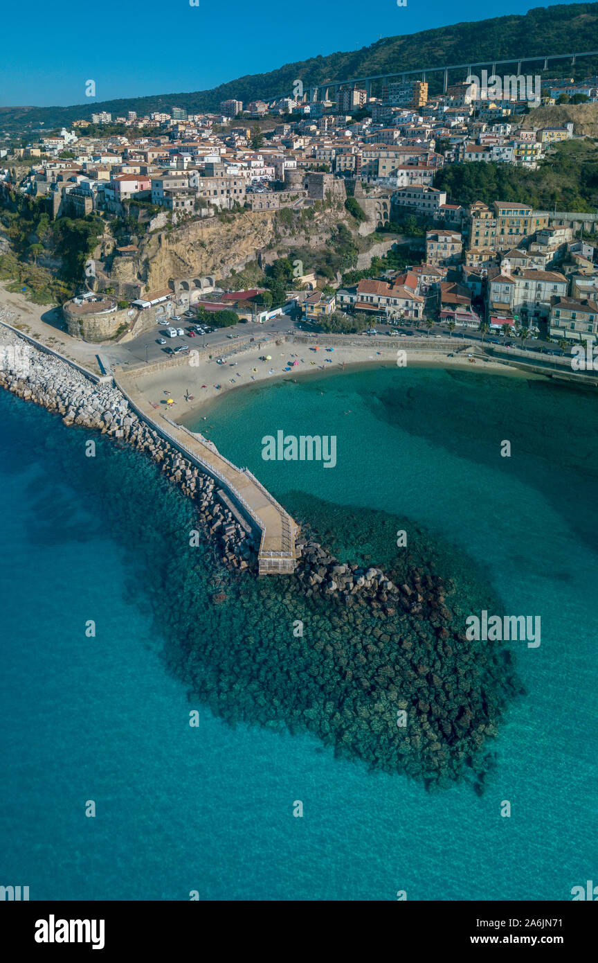 Aerial view of Pizzo Calabro, pier, castle, Calabria, tourism Italy ...
