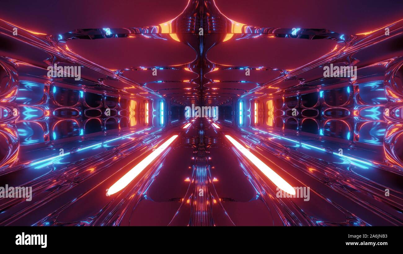 futuristic scifi fantasy alien hangar tunnel corridor with hot metal 3d ...