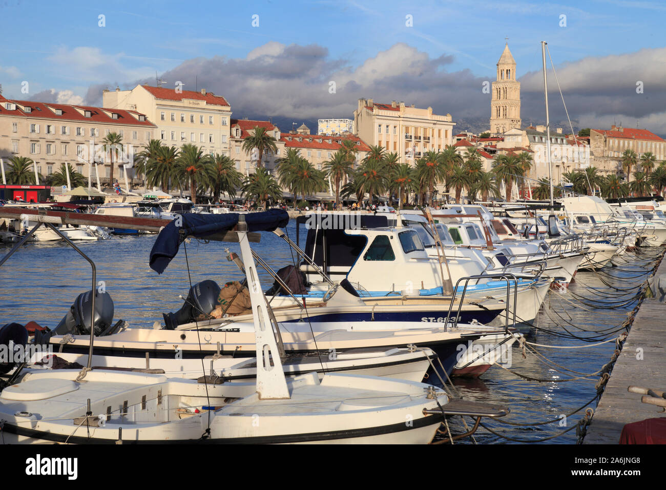 Croatia, Split, Matejuska, Fishermen's Port, boats, skyline Stock Photo ...