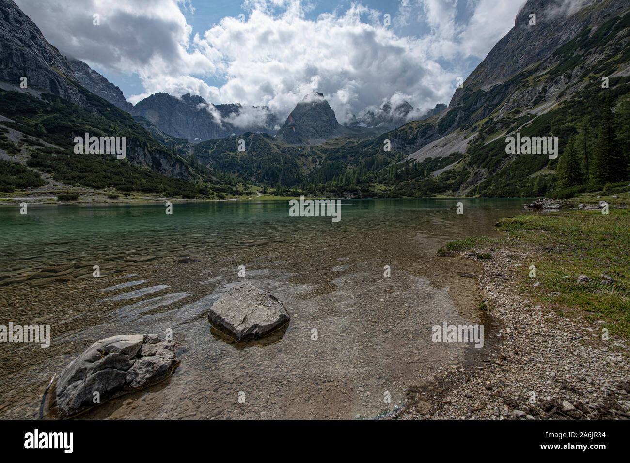 Seebensee lake, a popular walkers destination, Zugspitze Arena, Ehrwald ...