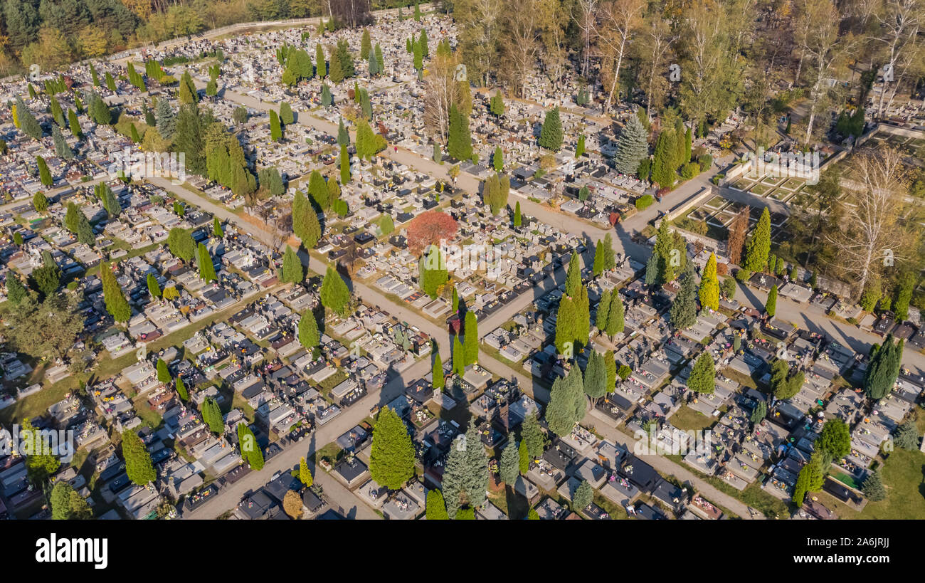 Cemetery in Olkusz, Poland - aerial view Stock Photo - Alamy