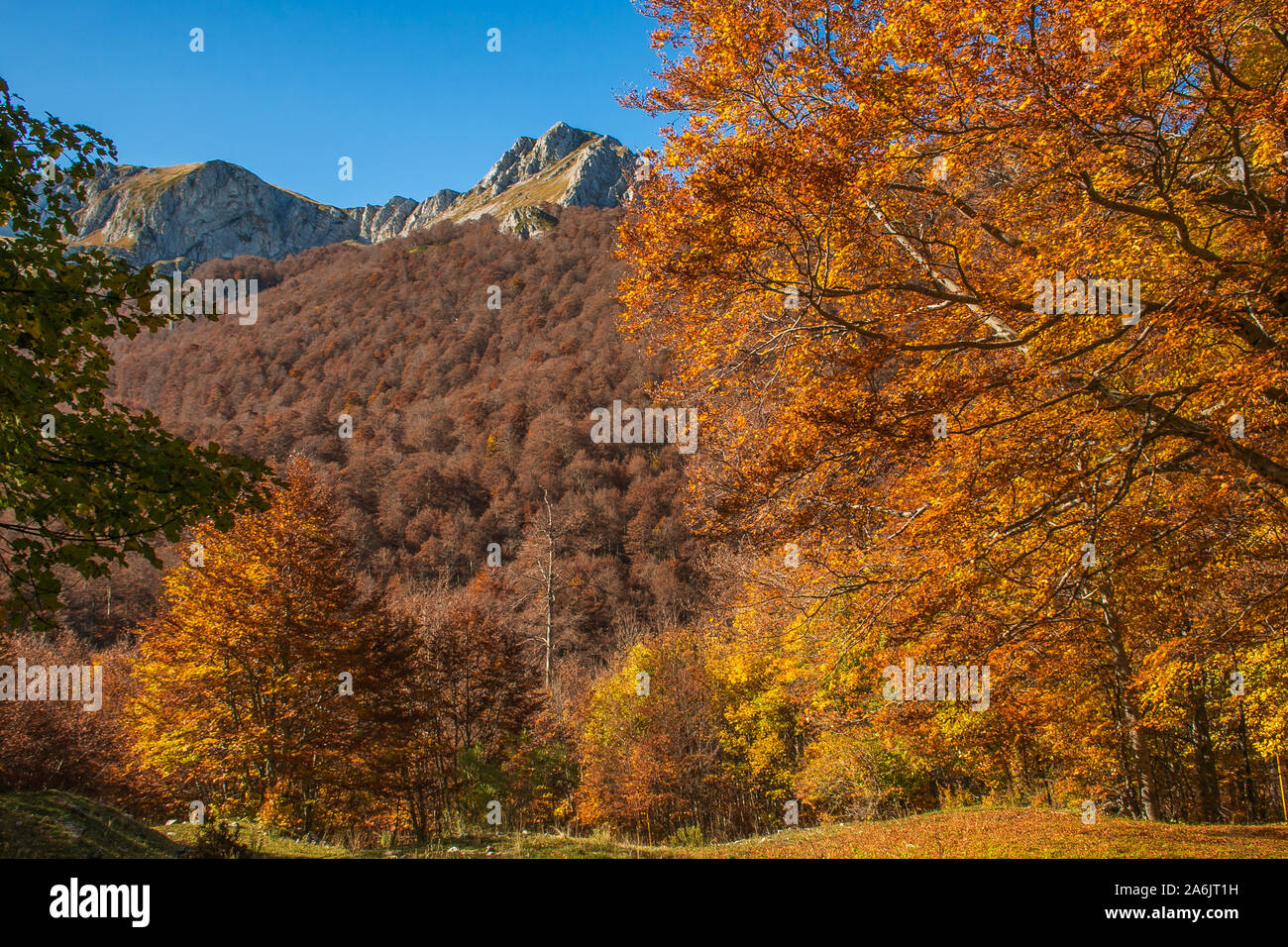 Autumn view of Monte Terminillo, a mountain massif, whose highest peak ...