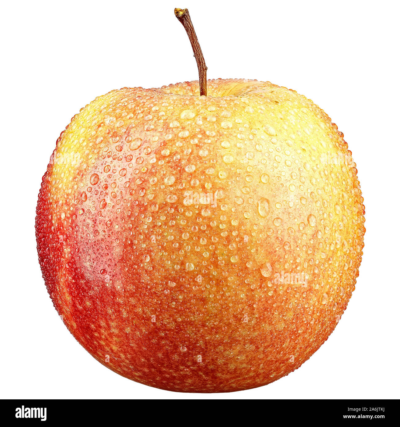 ripe rosy apple with small drops of water. isolated on a white ...