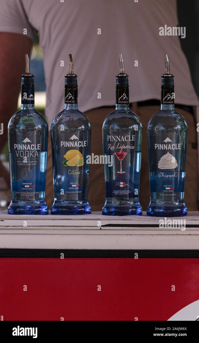Naples, Florida, USA – October 26, 2019: Vodka bottles line up at an ...