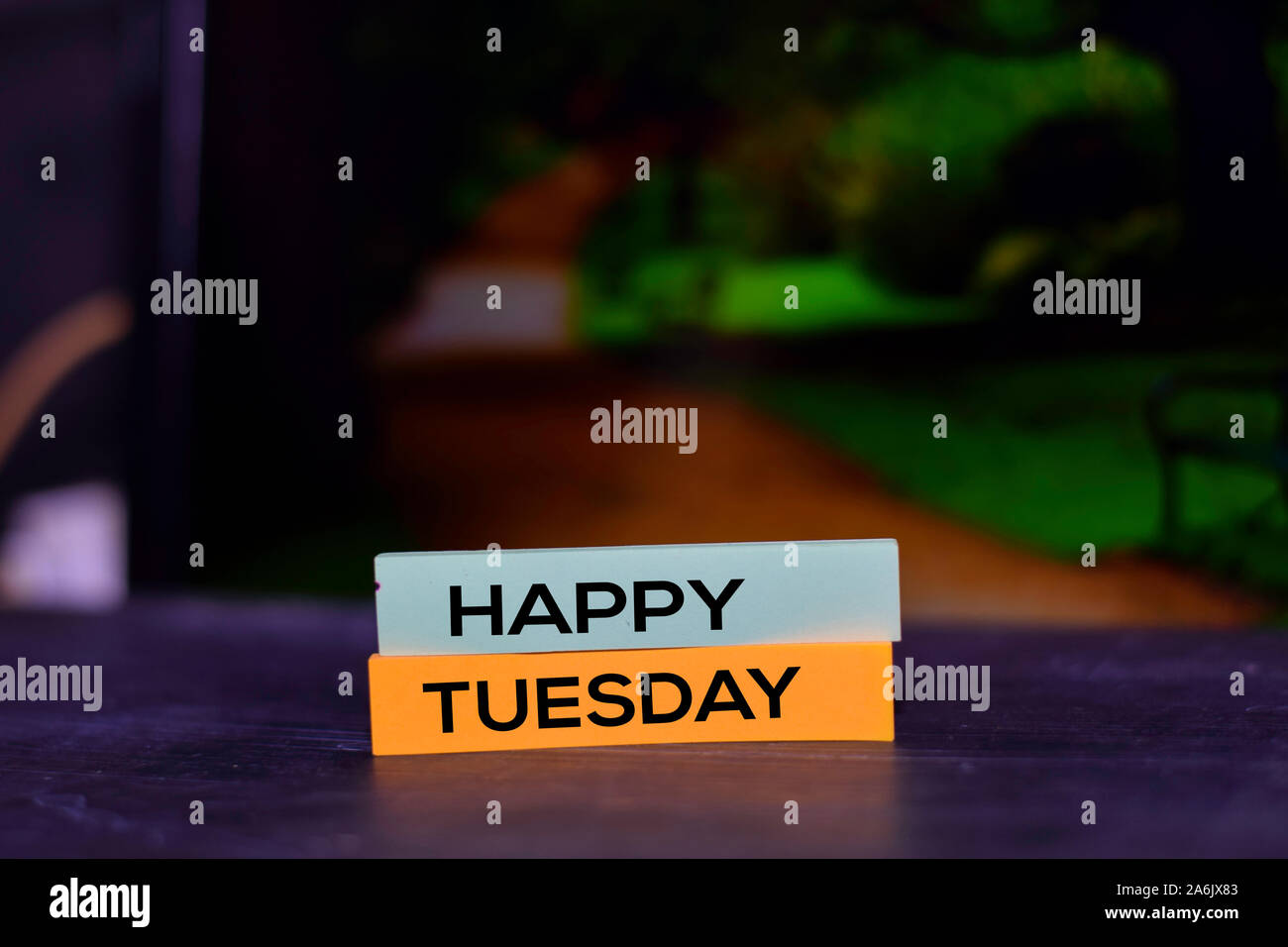Happy Tuesday on the sticky notes with bokeh background Stock Photo - Alamy