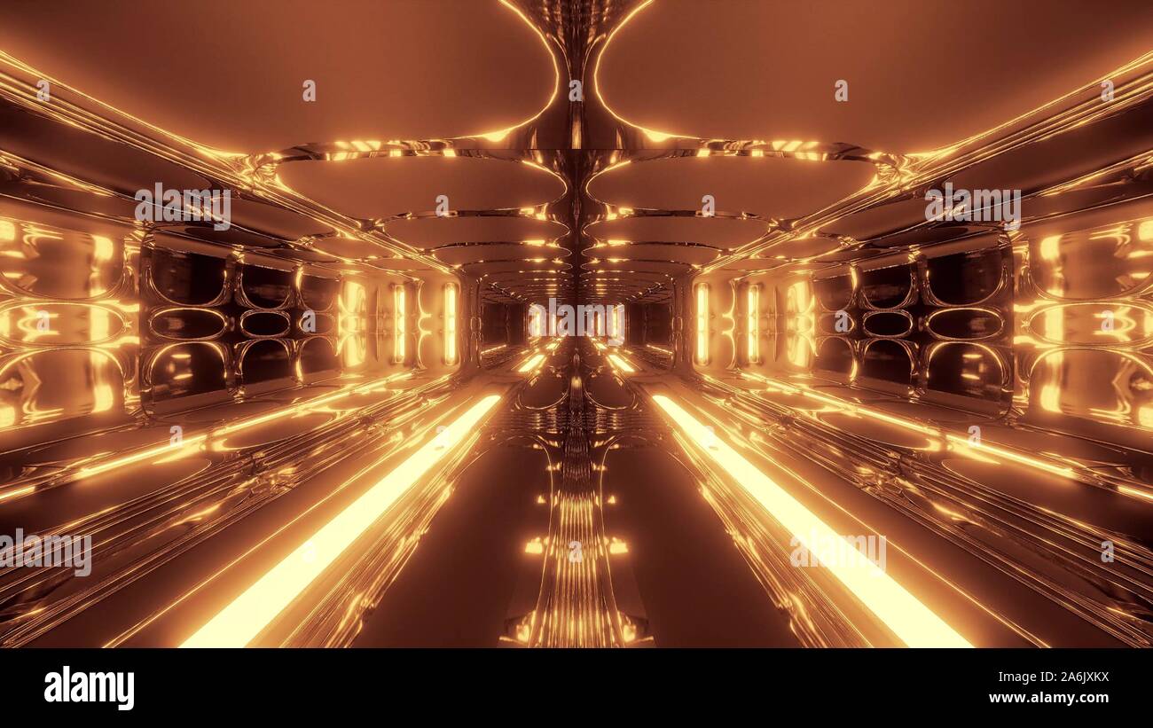 futuristic scifi fantasy alien hangar tunnel corridor with hot metal 3d ...