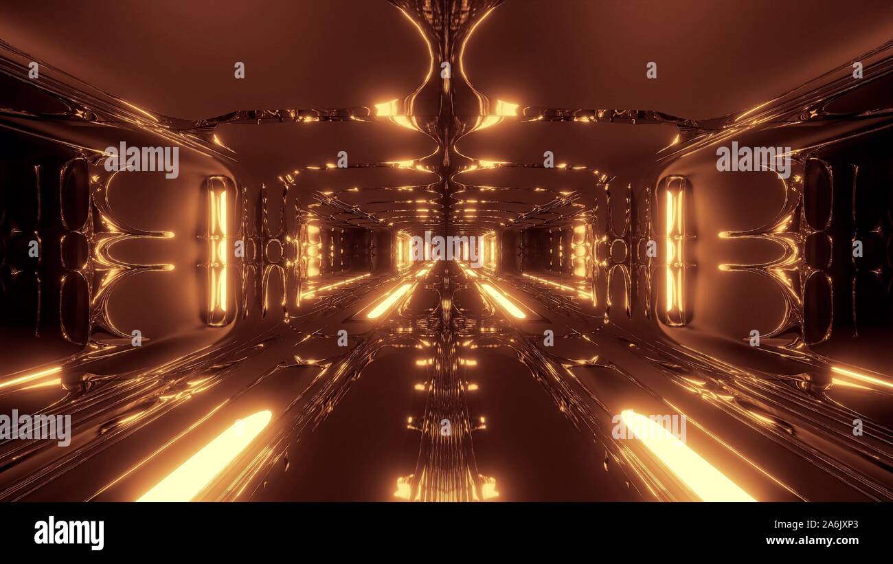 futuristic scifi fantasy alien hangar tunnel corridor with hot metal 3d ...