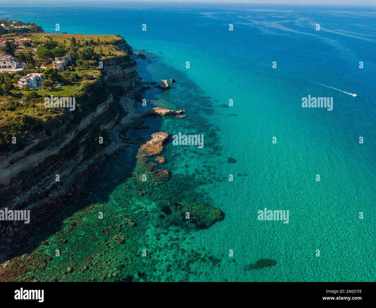 Aerial view of the Calabrian coast, cliffs overlooking the crystal ...