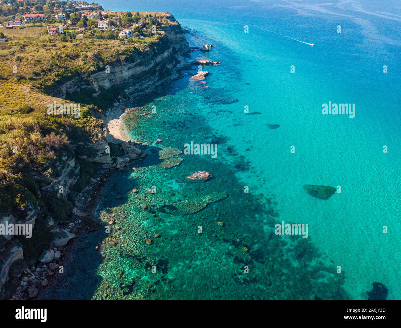 Aerial view of the Calabrian coast, cliffs overlooking the crystal ...