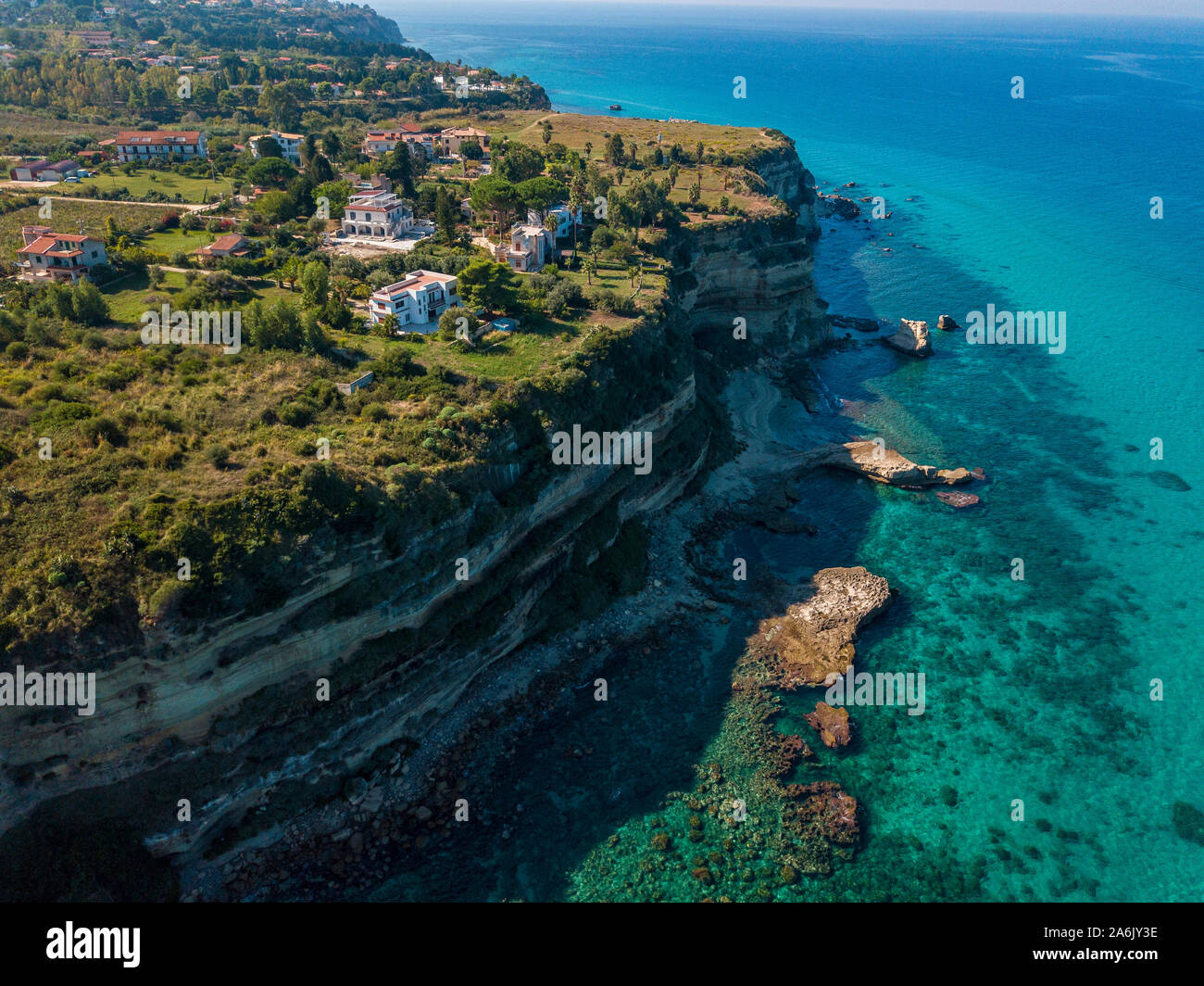 Aerial view of the Calabrian coast, cliffs overlooking the crystal ...
