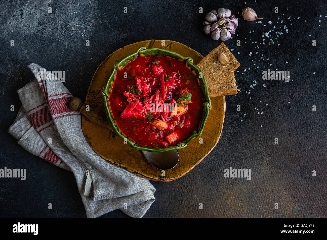 Traditional ukrainian beetroot soup borscht on stone background with ...