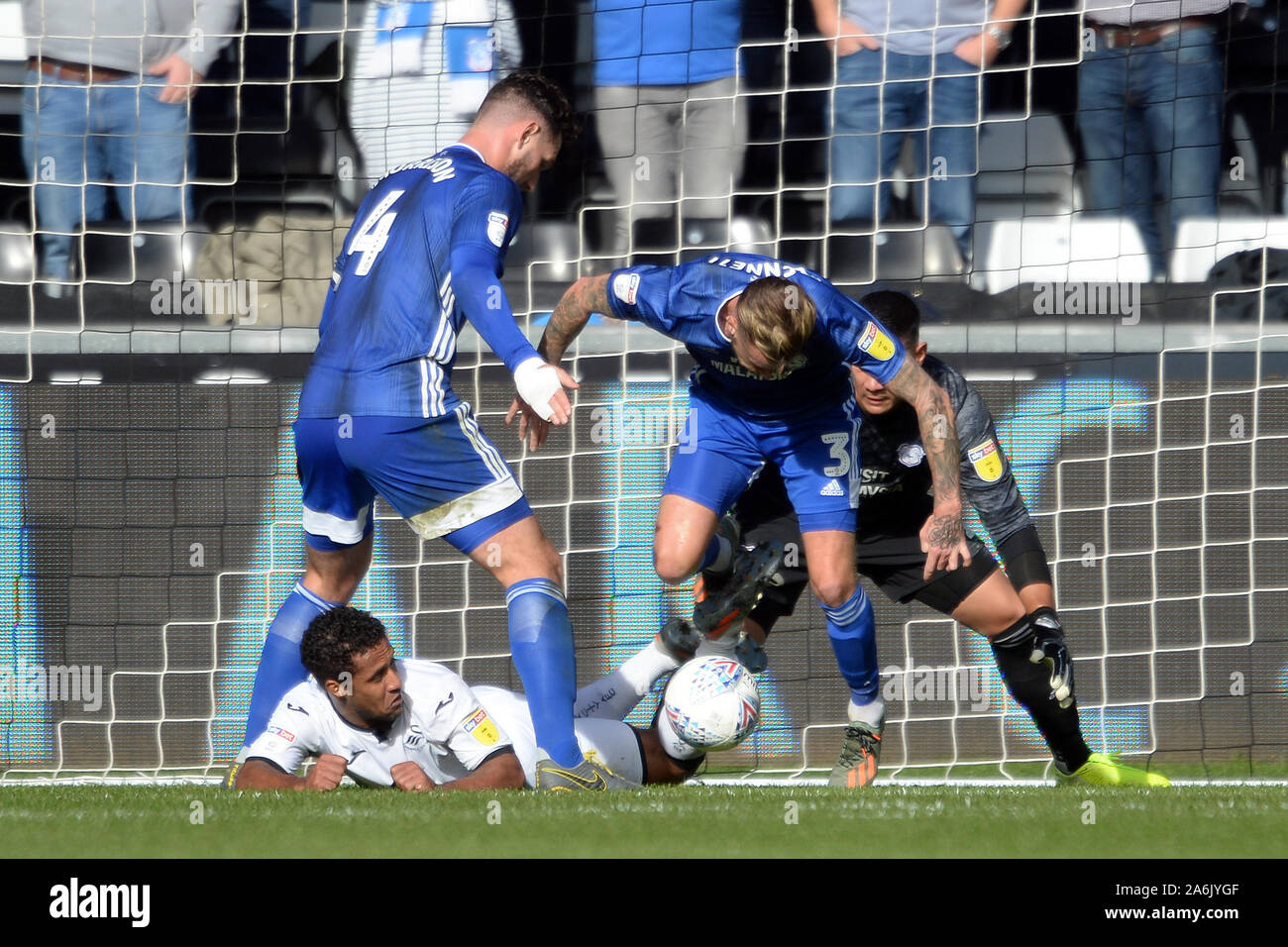 Swansea, UK. 27 October 2019. Wayne Routledge of Swansea City comes ...