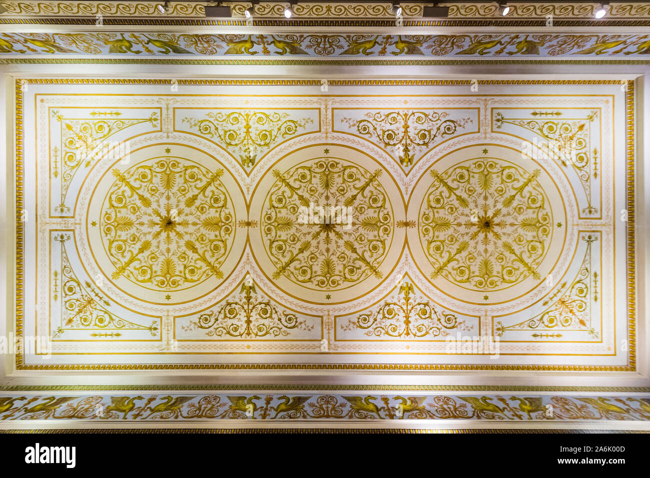 Ceiling inside of The Hermitage museum complex, St. Petersburg, Russia ...