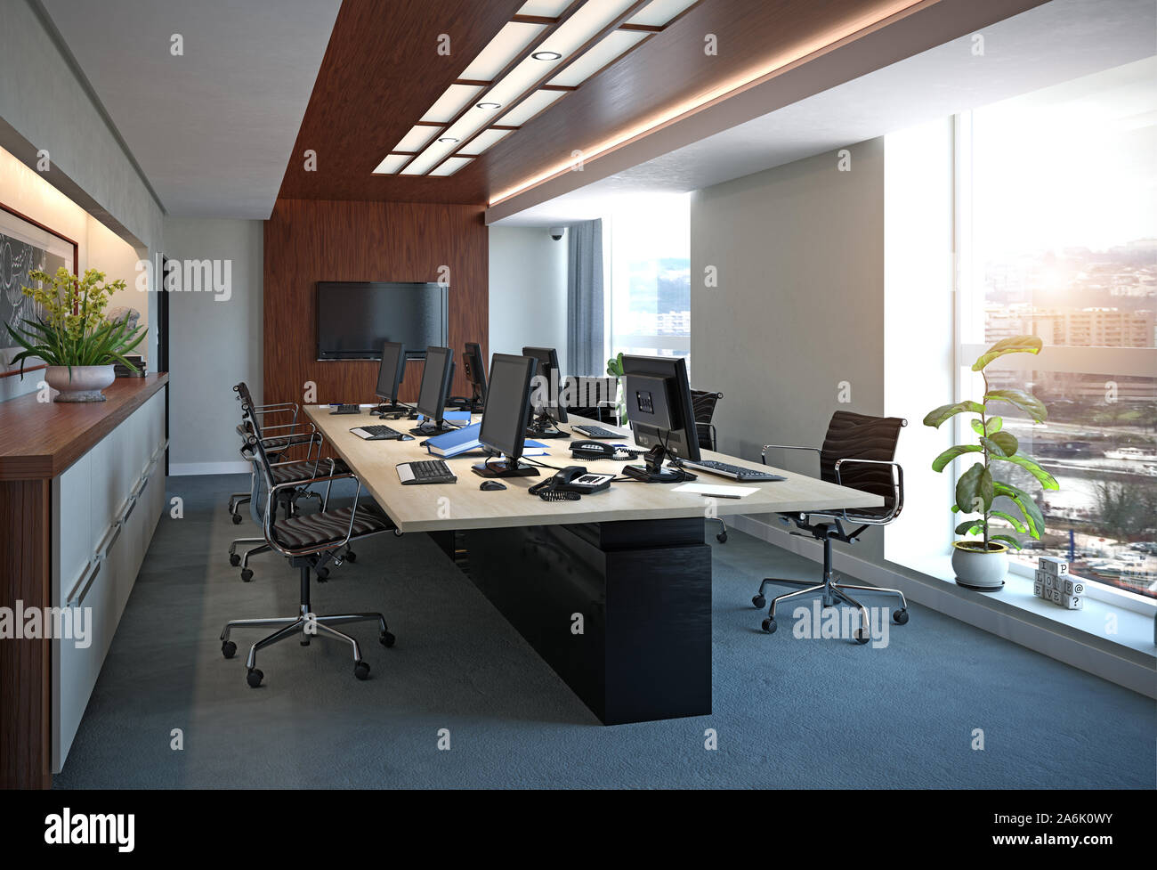 Modern office interior design concept. 3d rendering design Stock Photo ...
