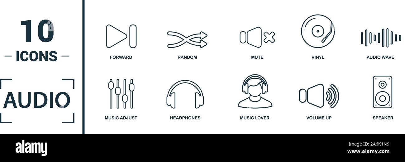 Audio Buttons icon set. Include creative elements play, pause, on off ...