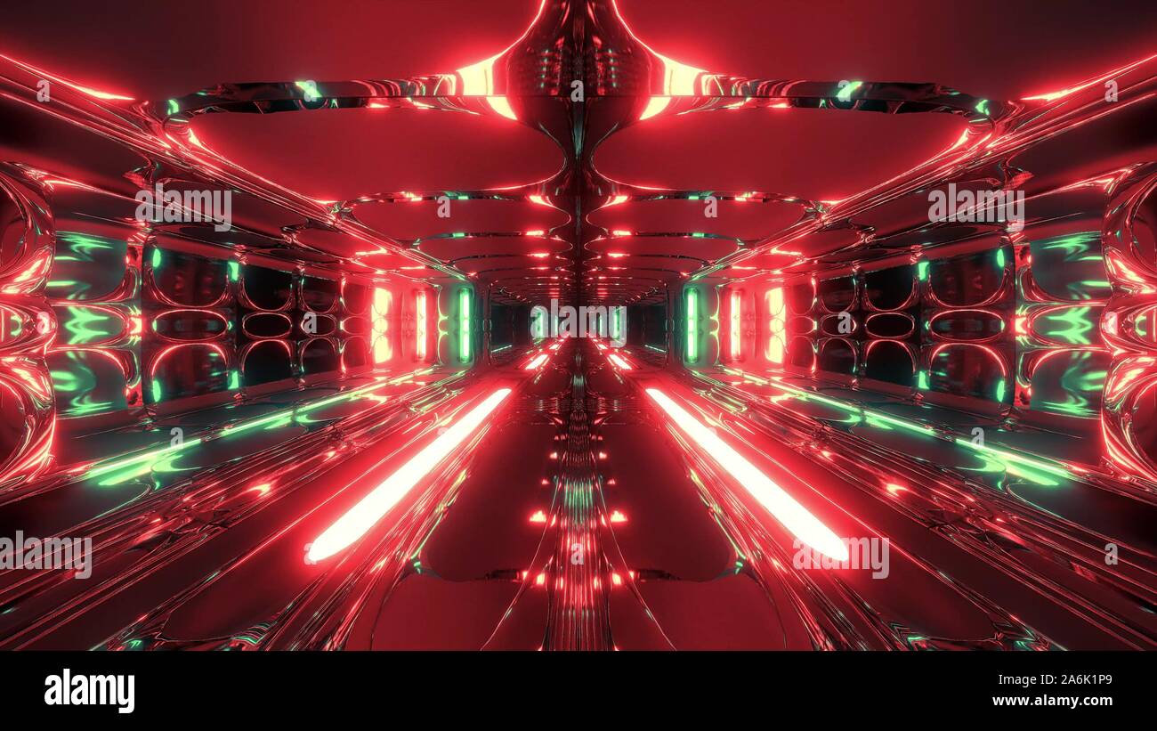 futuristic scifi fantasy alien hangar tunnel corridor with hot metal 3d ...